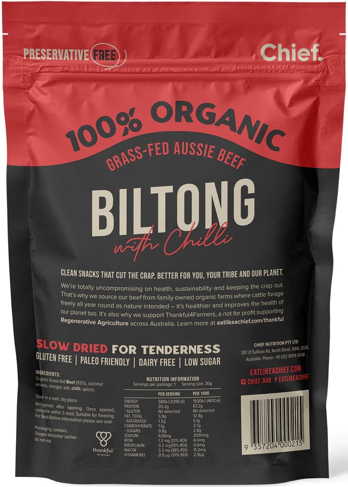 Chief Organic Grass Fed Biltong | Sporty's Warehouse